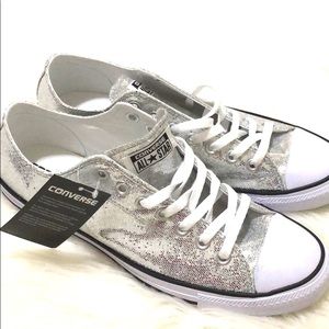 Converse | Shoes | Convese Chuck Taylor Lo Top Silver Glitter Sneaker ...
